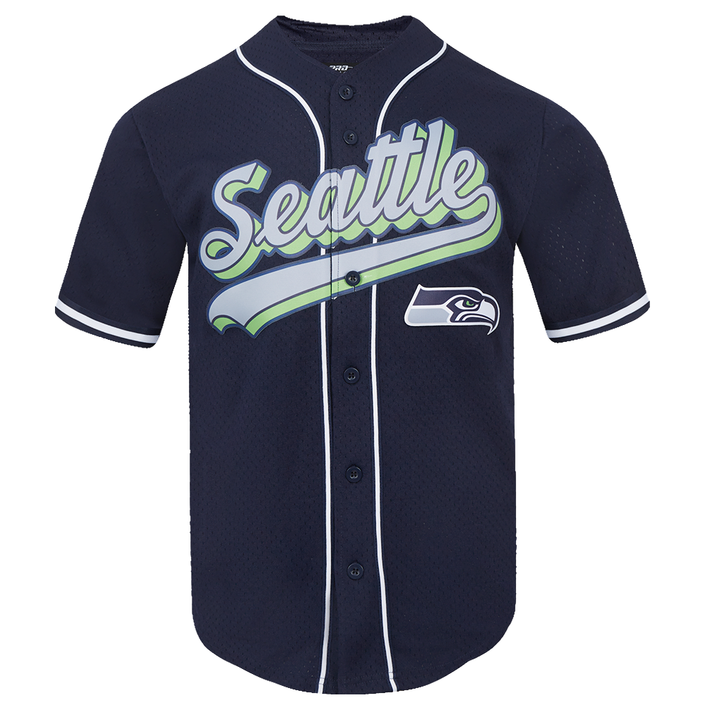 NFL SEATTLE SEAHAWKS SCRIPT TAIL MEN'S MESH BUTTON DOWN SHIRT (MIDNIGH – Pro Standard