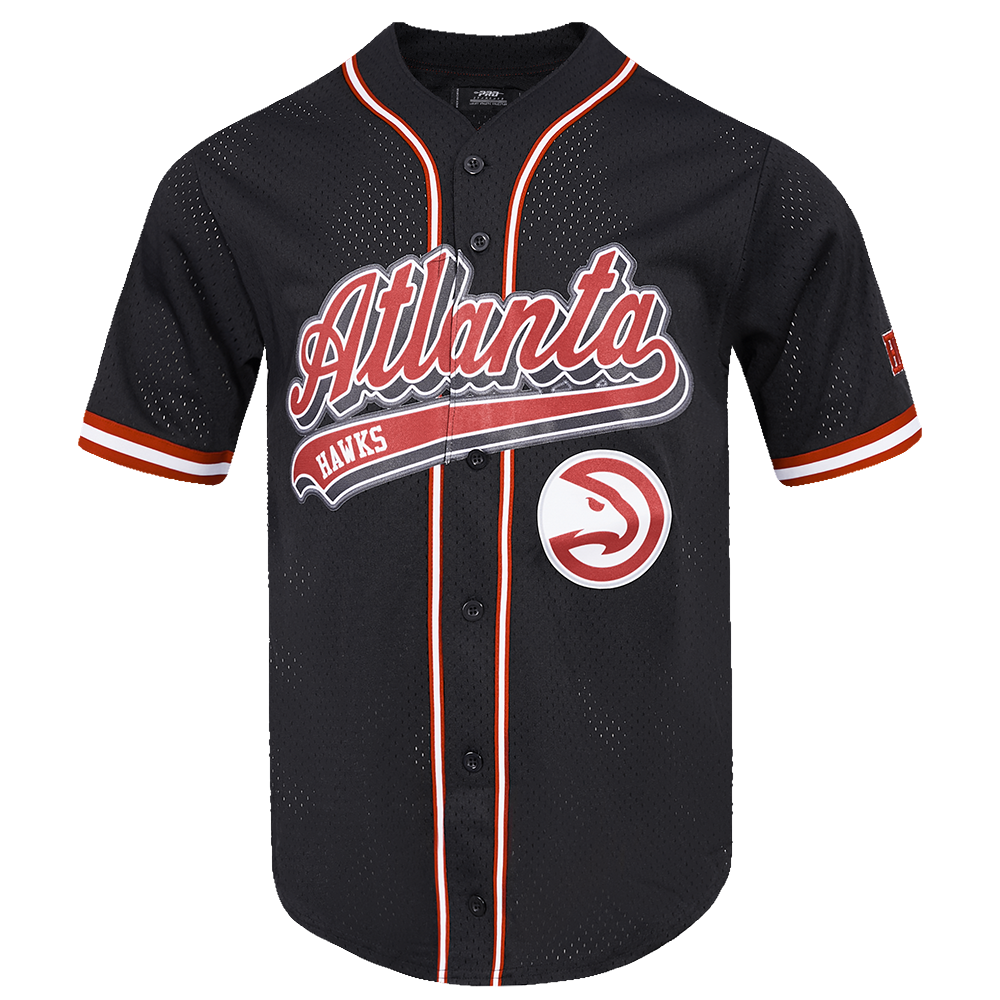 NBA ATLANTA HAWKS SCRIPT TAIL MEN'S MESH BUTTON DOWN SHIRT (BLACK/RED ...