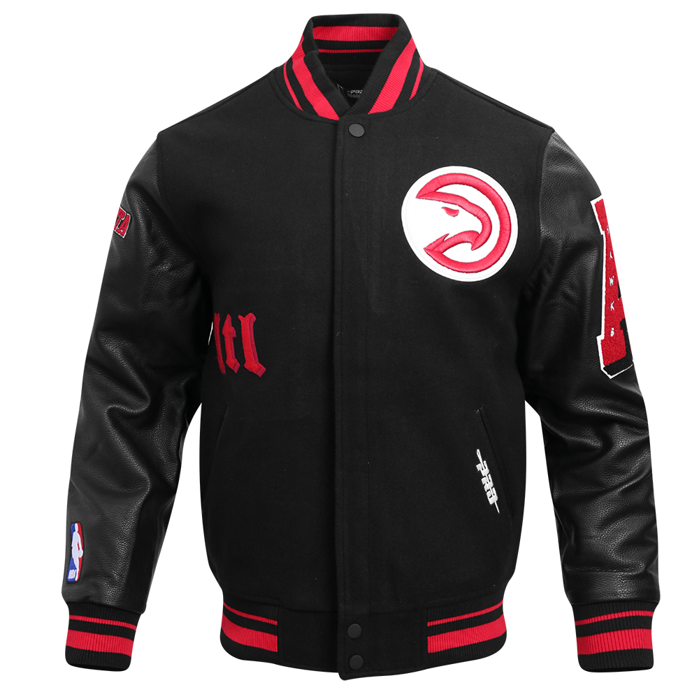 NBA ATLANTA HAWKS OLD ENGLISH MEN'S RIB WOOL VARSITY JACKET (BLACK/RED ...