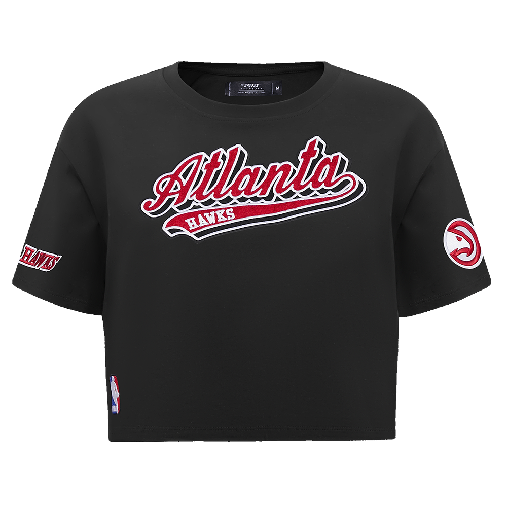 NBA ATLANTA HAWKS SCRIPT TAIL WOMEN'S SINGLE JERSEY BOXY TEE (BLACK ...