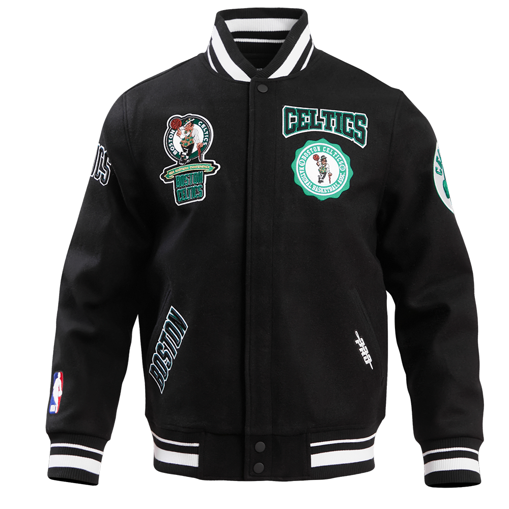 NBA BOSTON CELTICS CREST EMBLEM MEN'S RIB WOOL VARSITY JACKET (BLACK ...