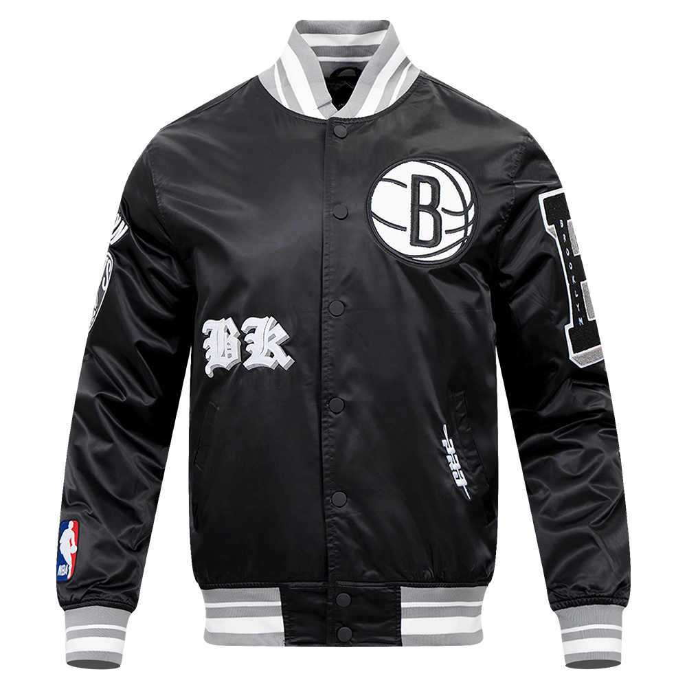 NBA BROOKLYN NETS OLD ENGLISH MEN'S RIB SATIN JACKET (BLACK/GRAY) – Pro ...