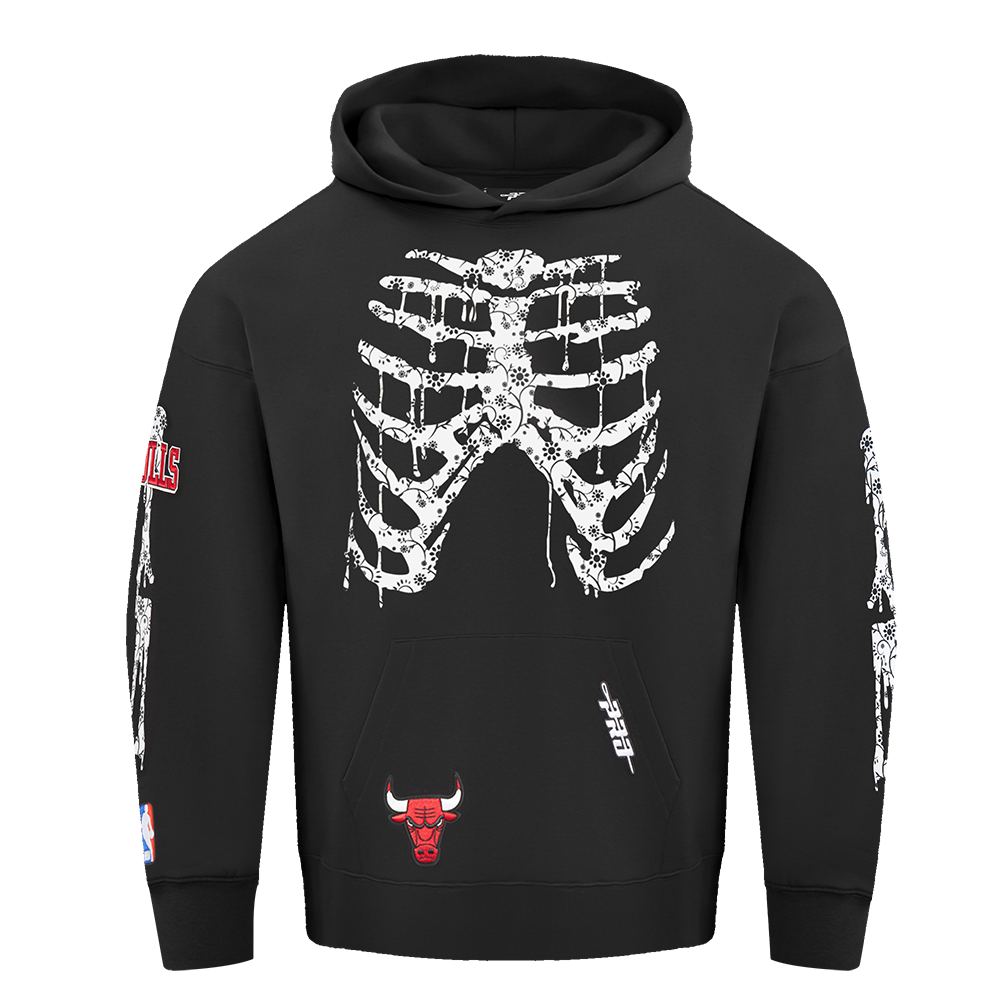 NBA CHICAGO BULLS RIB CAGE MEN'S DROP SHOULDER FLEECE PULLOVER HOODIE ...