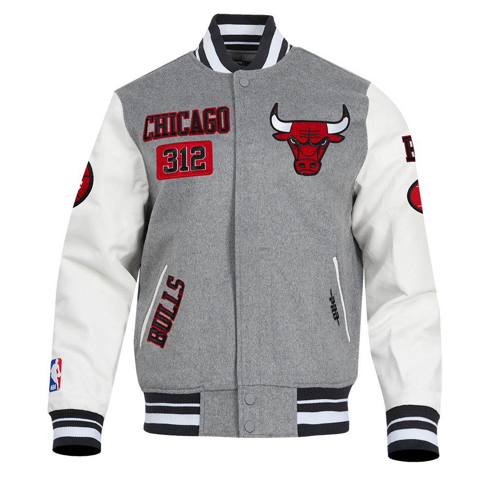 NBA CHICAGO BULLS AREA CODE MEN'S RIB WOOL VARSITY JACKET (HEATHER GRE ...