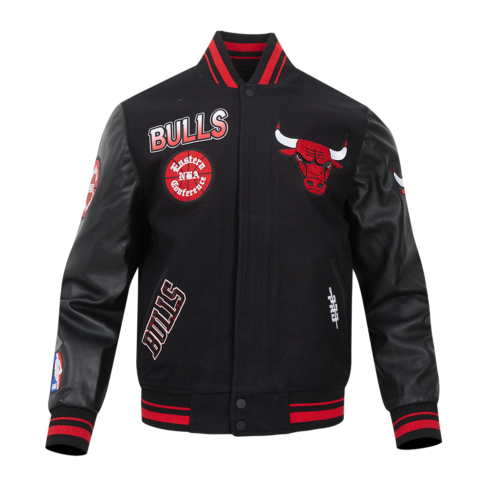 NBA CHICAGO BULLS TURN IT UP MEN'S RIB WOOL VARSITY JACKET (BLACK/RED ...