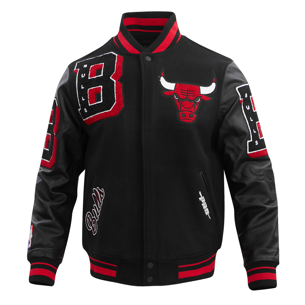 NBA CHICAGO BULLS MASHUP MEN'S RIB WOOL VARSITY JACKET (BLACK/RED/BLAC ...