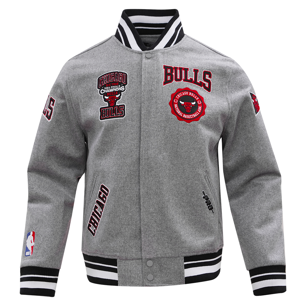 NBA CHICAGO BULLS CREST EMBLEM MEN'S RIB WOOL VARSITY JACKET (HEATHER ...