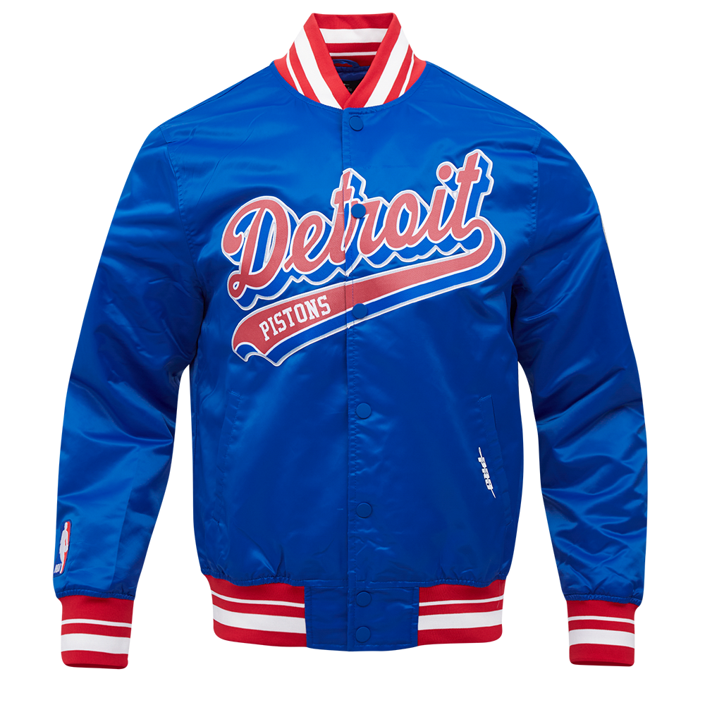 NBA DETROIT PISTONS SCRIPT TAIL MEN'S SATIN JACKET (ROYAL BLUE/RED ...