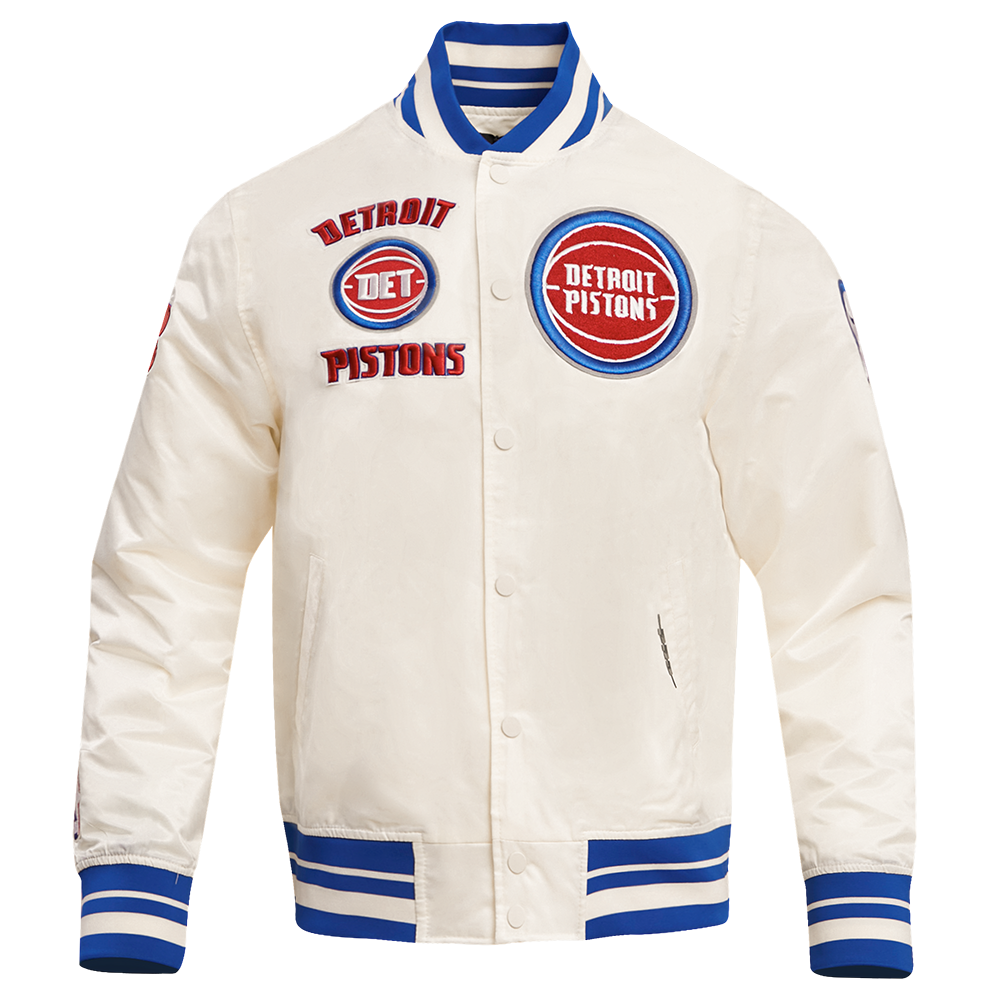 NBA DETROIT PISTONS RETRO CLASSIC MEN'S RIB SATIN JACKET (EGGSHELL/ RO ...