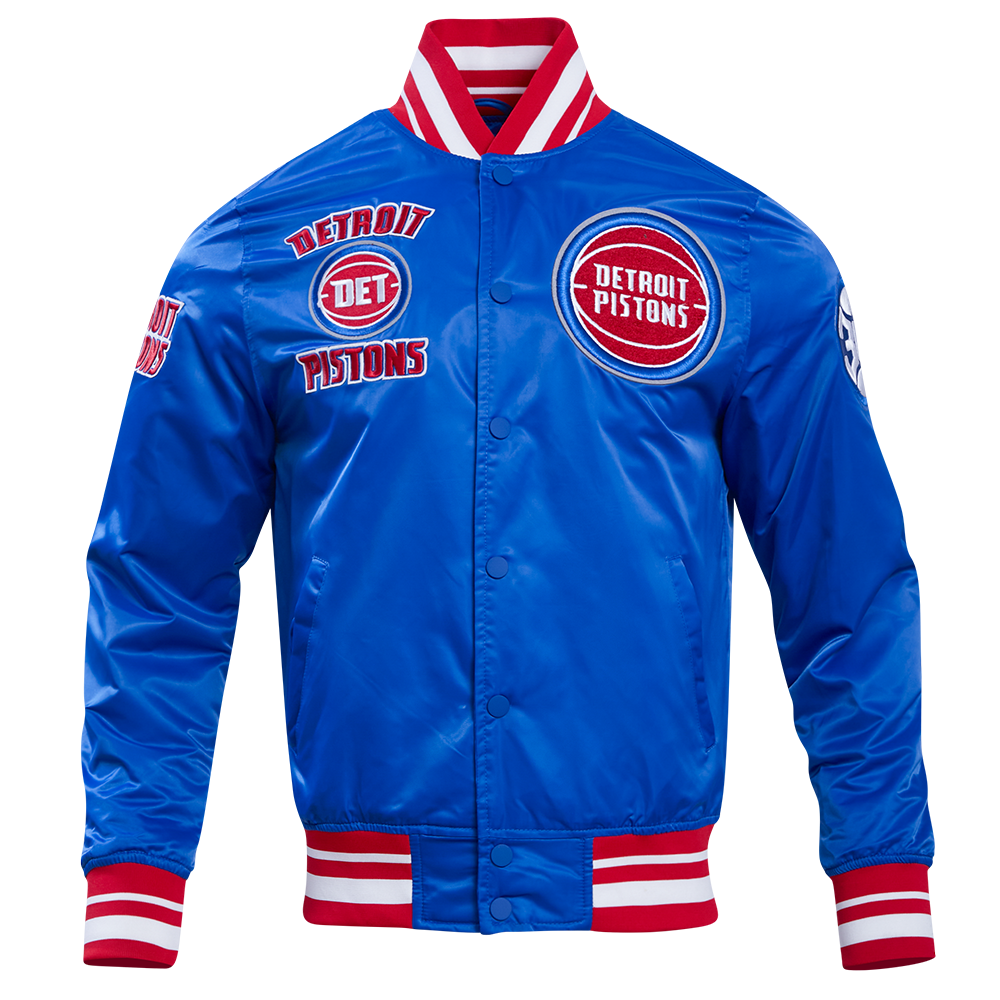 NBA DETROIT PISTONS RETRO CLASSIC MEN'S RIB SATIN JACKET (ROYAL BLUE/R ...