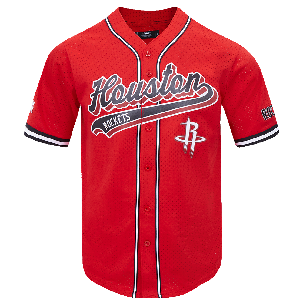 NBA HOUSTON ROCKETS SCRIPT TAIL MEN'S MESH BUTTON DOWN SHIRT (RED/BLAC ...