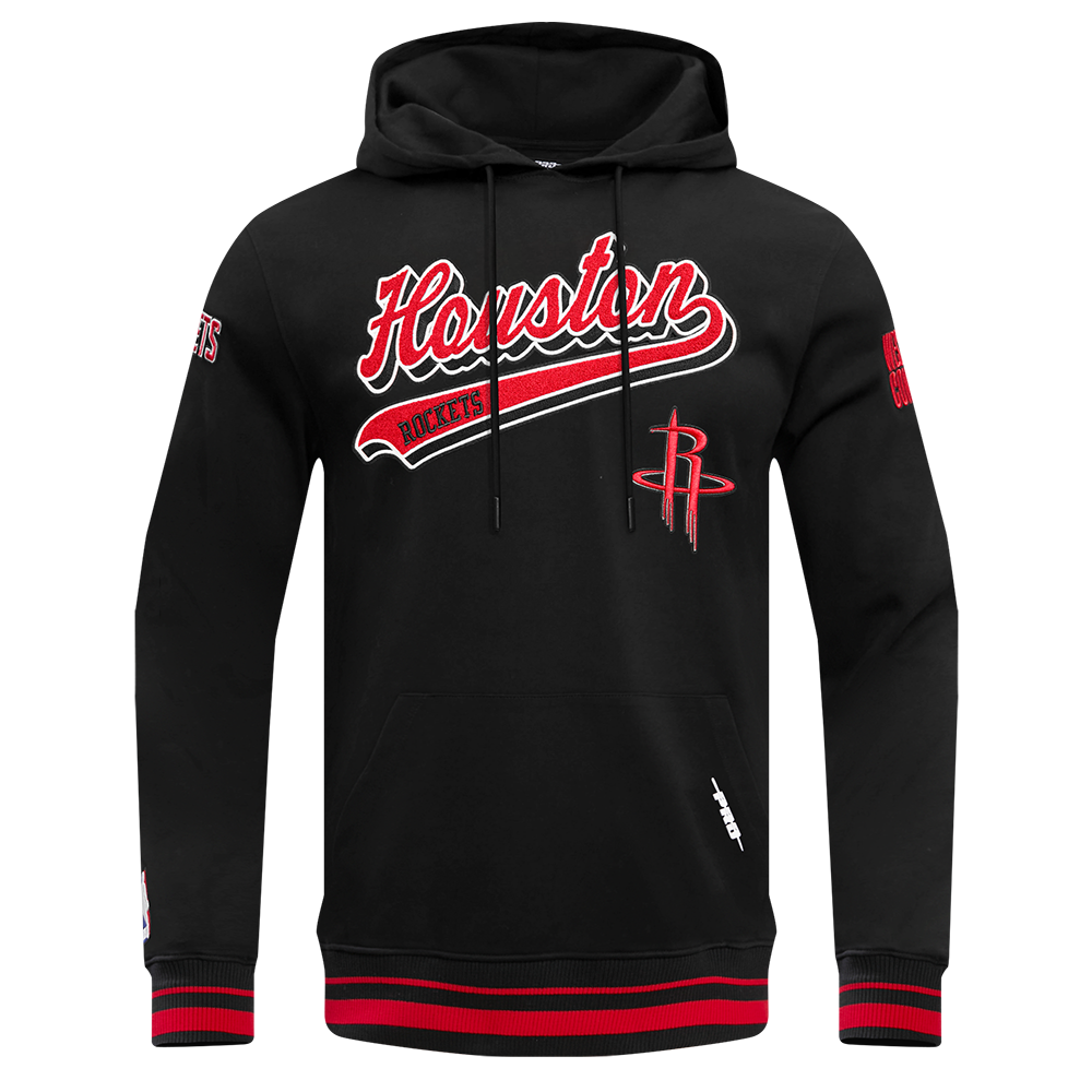NBA HOUSTON ROCKETS SCRIPT TAIL MEN'S RIB FLEECE PULLOVER HOODIE (BLAC ...