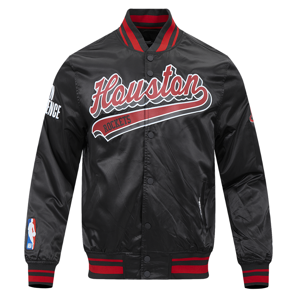 NBA HOUSTON ROCKETS SCRIPT TAIL MEN'S SATIN JACKET (BLACK/RED/BLACK ...