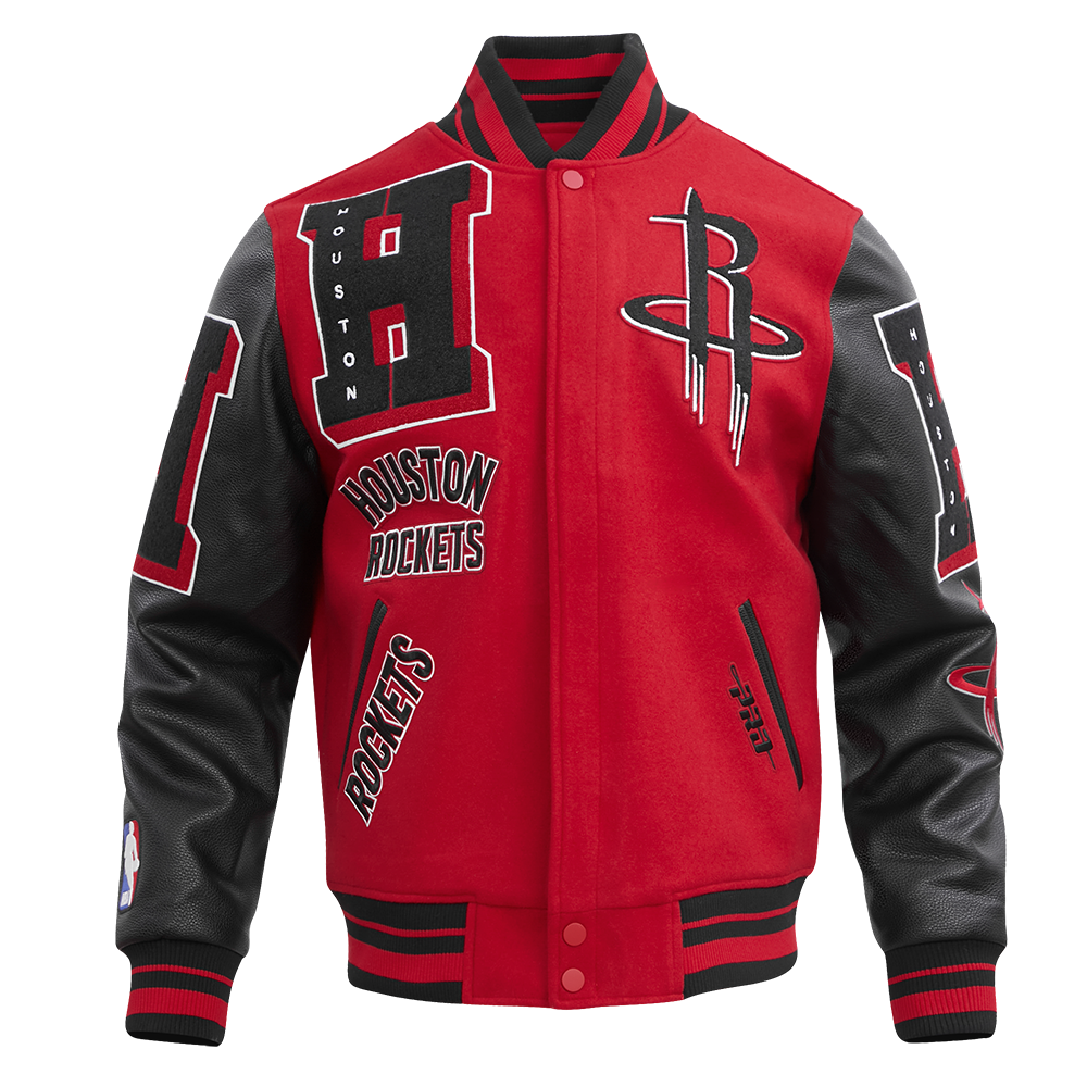 NBA HOUSTON ROCKETS MASHUP MEN'S RIB WOOL VARSITY JACKET (RED/BLACK ...