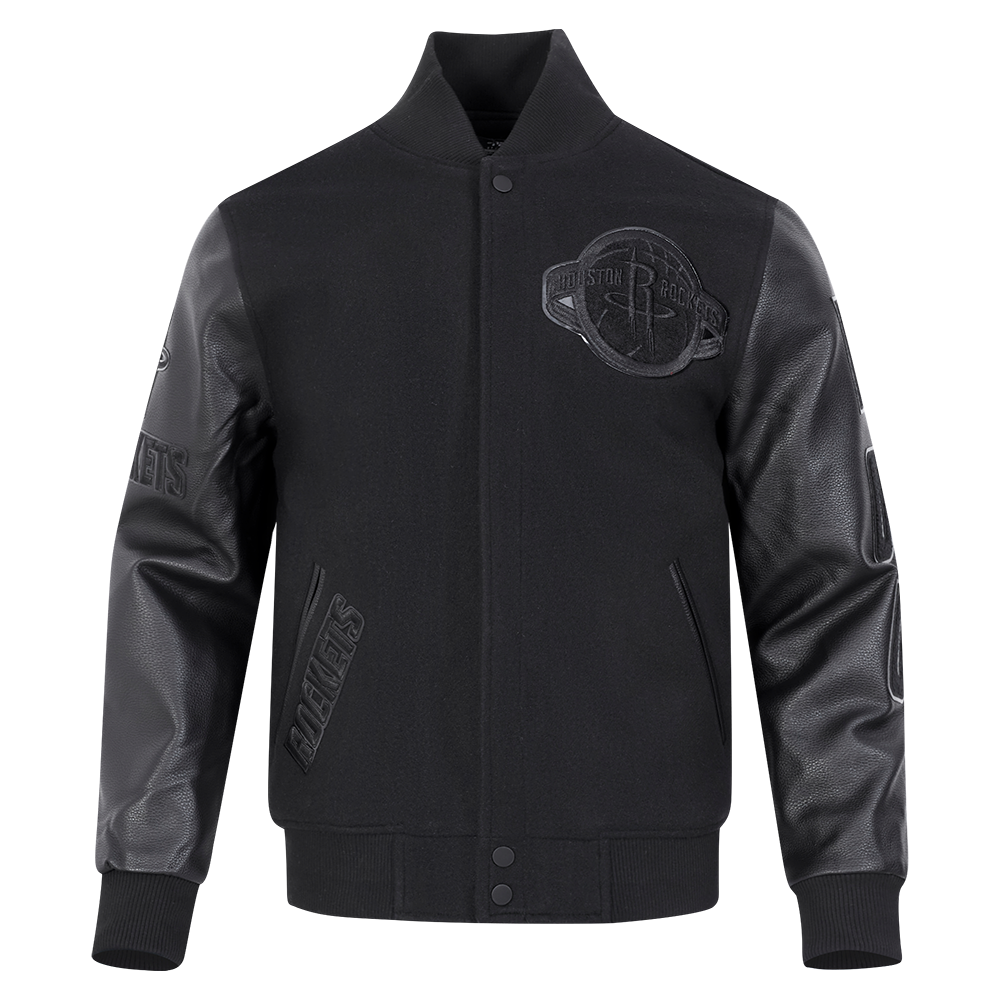 NBA HOUSTON ROCKETS TRIPLE BLACK WOOL MEN'S VARSITY JACKET (TRIPLE BLA ...