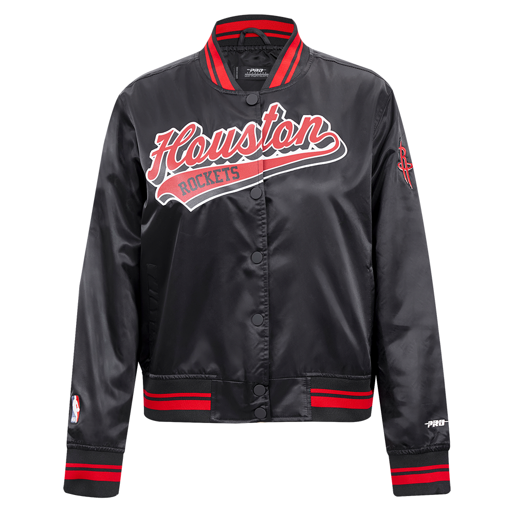NBA HOUSTON ROCKETS SCRIPT TAIL WOMEN'S SATIN JACKET (BLACK/RED/BLACK ...