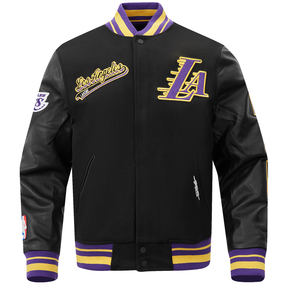 NBA LOS ANGELES LAKERS SCRIPT TAIL MEN'S RIB WOOL VARSITY (BLACK/PURPL ...