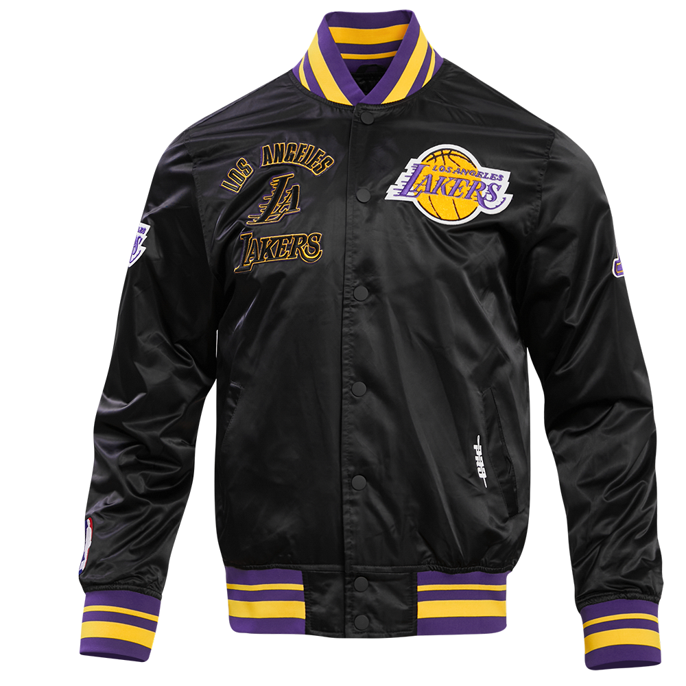 NBA LOS ANGELES LAKERS RETRO CLASSIC MEN'S RIB SATIN JACKET (BLACK/PUR ...
