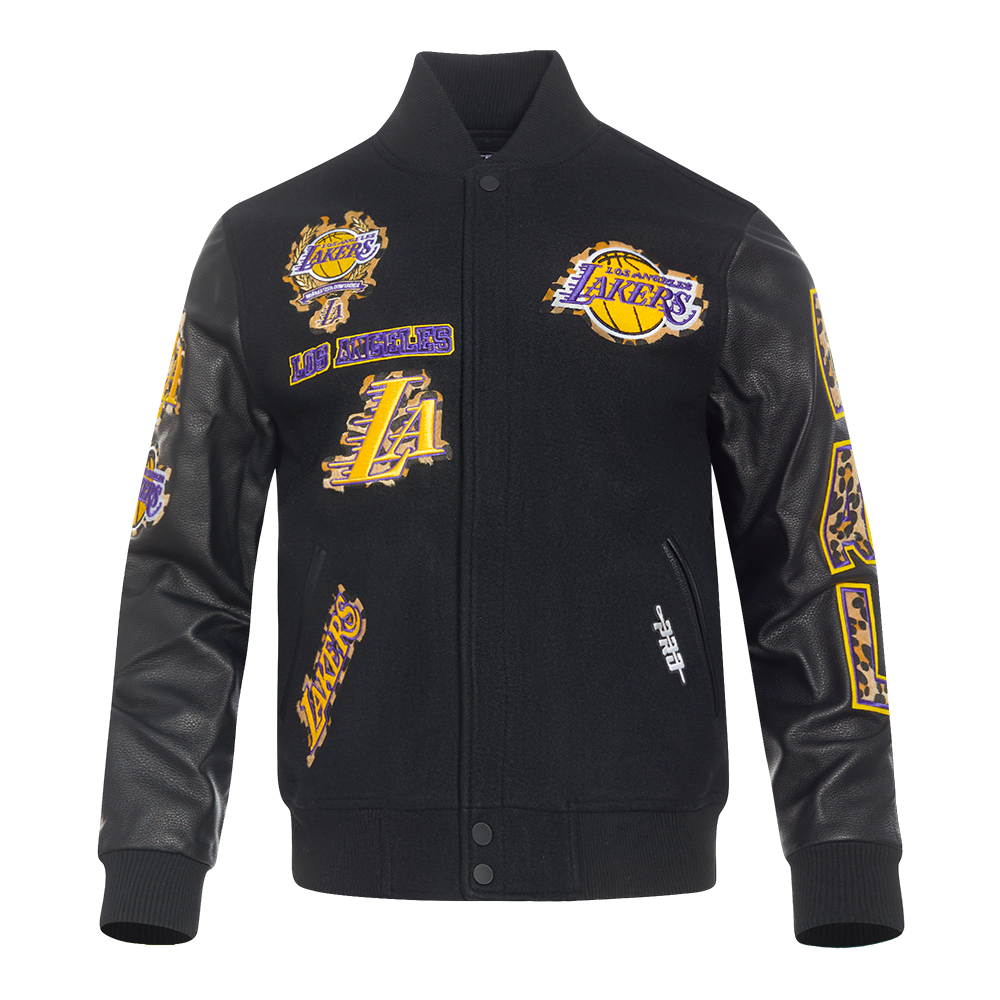 NBA LOS ANGELES LAKERS ANIMAL PRINT WOOL MEN'S VARSITY JACKET (JET BLA ...