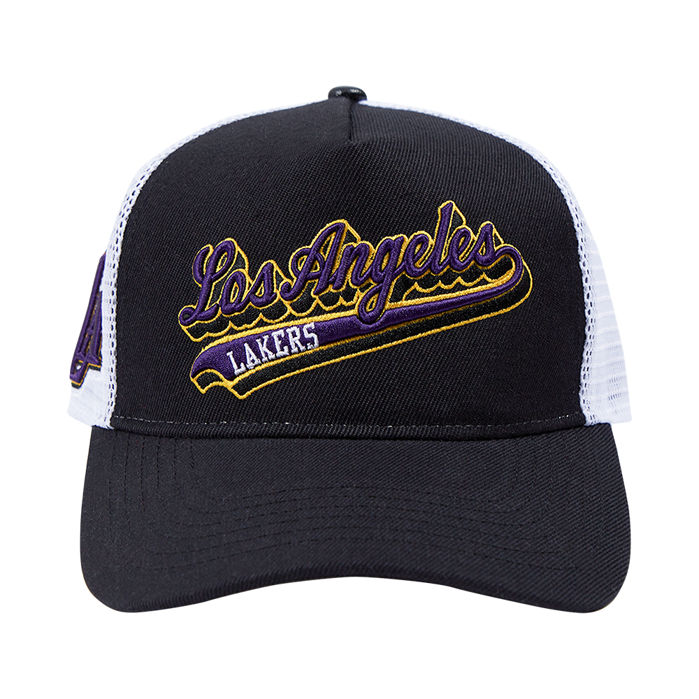 NBA LOS ANGELES LAKERS SCRIPT TAIL TRUCKER HAT (BLACK) – Pro Standard