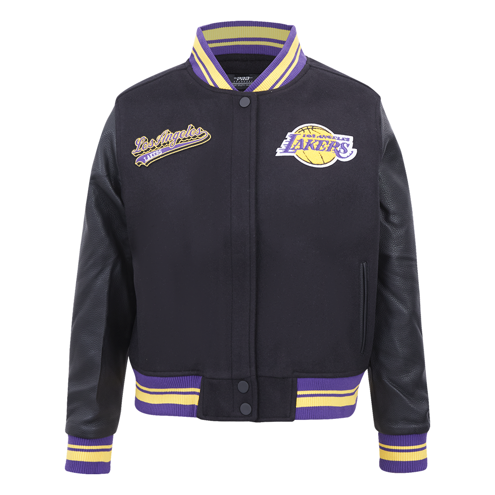 NBA LOS ANGELES LAKERS SCRIPT TAIL WOMEN'S WOOL VARSITY JACKET (BLACK ...
