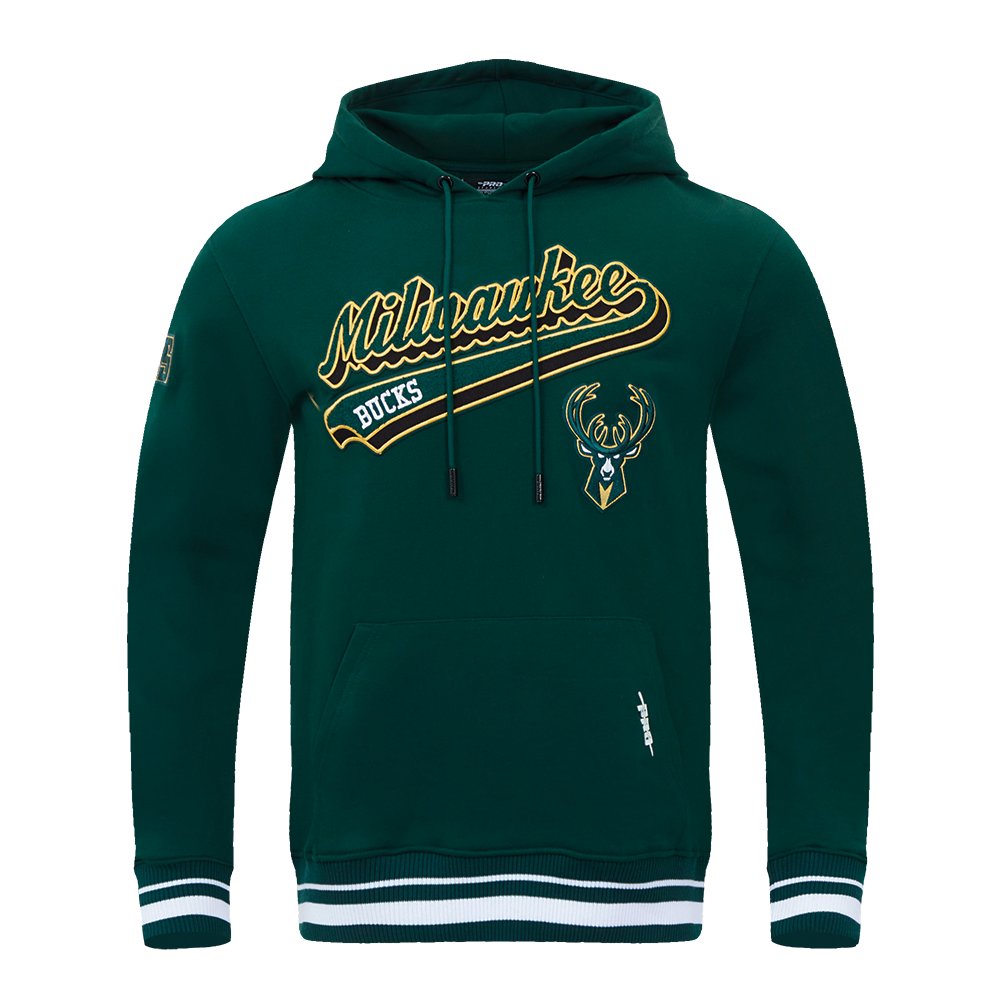 NBA MILWAUKEE BUCKS SCRIPT TAIL MEN'S RIB FLEECE PULLOVER HOODIE (FORE ...