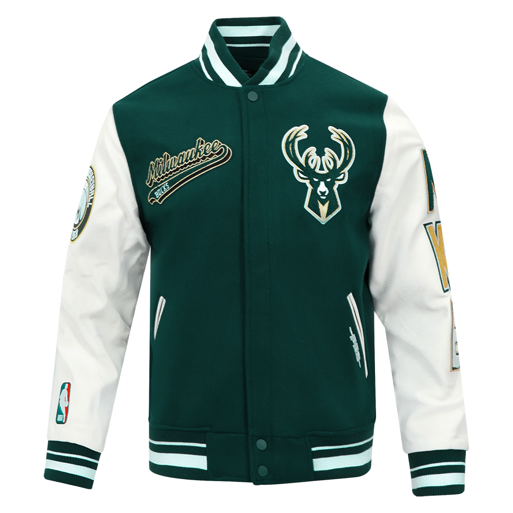 NBA MILWAUKEE BUCKS SCRIPT TAIL MEN'S RIB WOOL VARSITY (FOREST GREEN/W ...