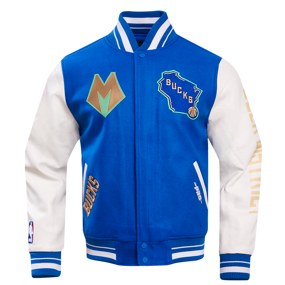 NBA MILWAUKEE BUCKS MEN'S CHEST DEER DISTRICT RIB WOOL VARSITY JACKET ...