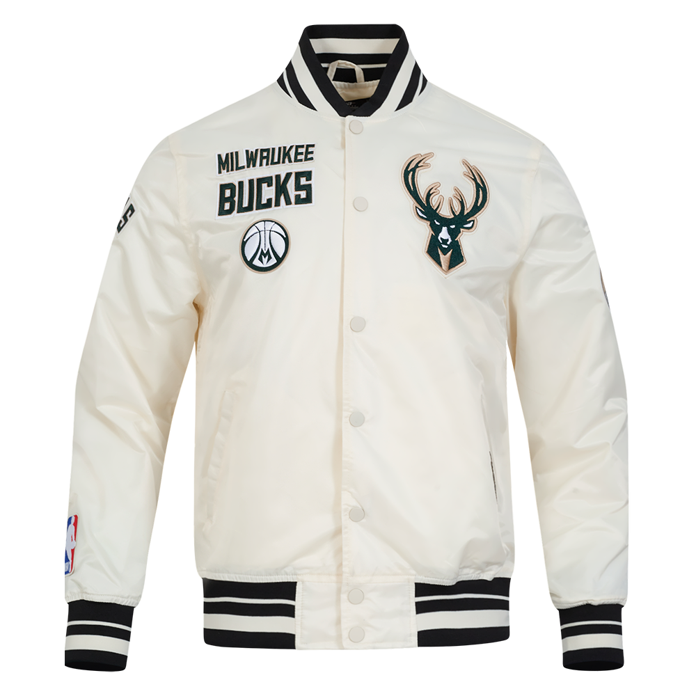 NBA MILWAUKEE BUCKS RETRO CLASSIC MEN'S RIB SATIN JACKET (EGGSHELL/ BL ...