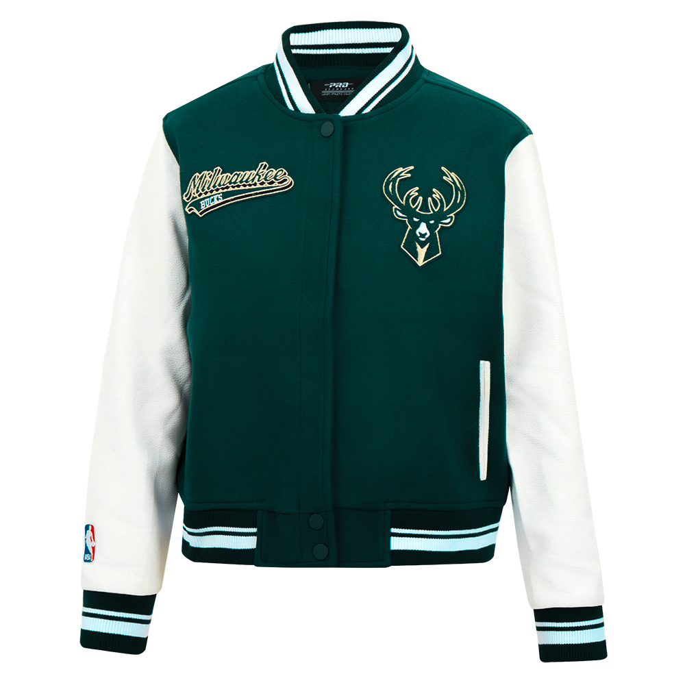 NBA MILWAUKEE BUCKS SCRIPT TAIL WOMEN'S WOOL VARSITY JACKET (FOREST GR ...