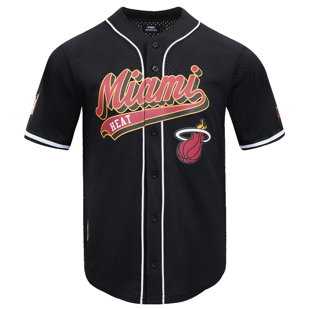 NBA MIAMI HEAT SCRIPT TAIL MEN'S MESH BUTTON DOWN SHIRT (BLACK) – Pro ...