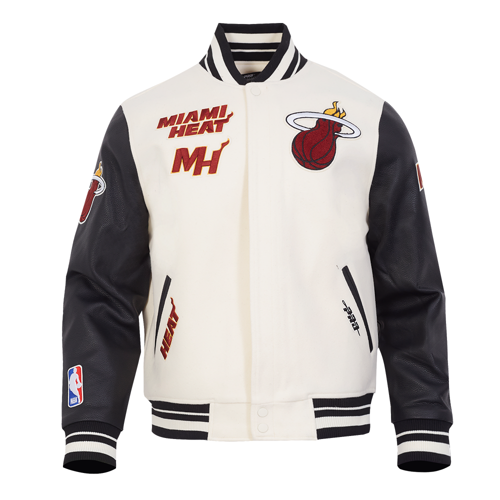 NBA MIAMI HEAT RETRO CLASSIC MEN'S RIB WOOL VARSITY JACKET (EGGSHELL ...