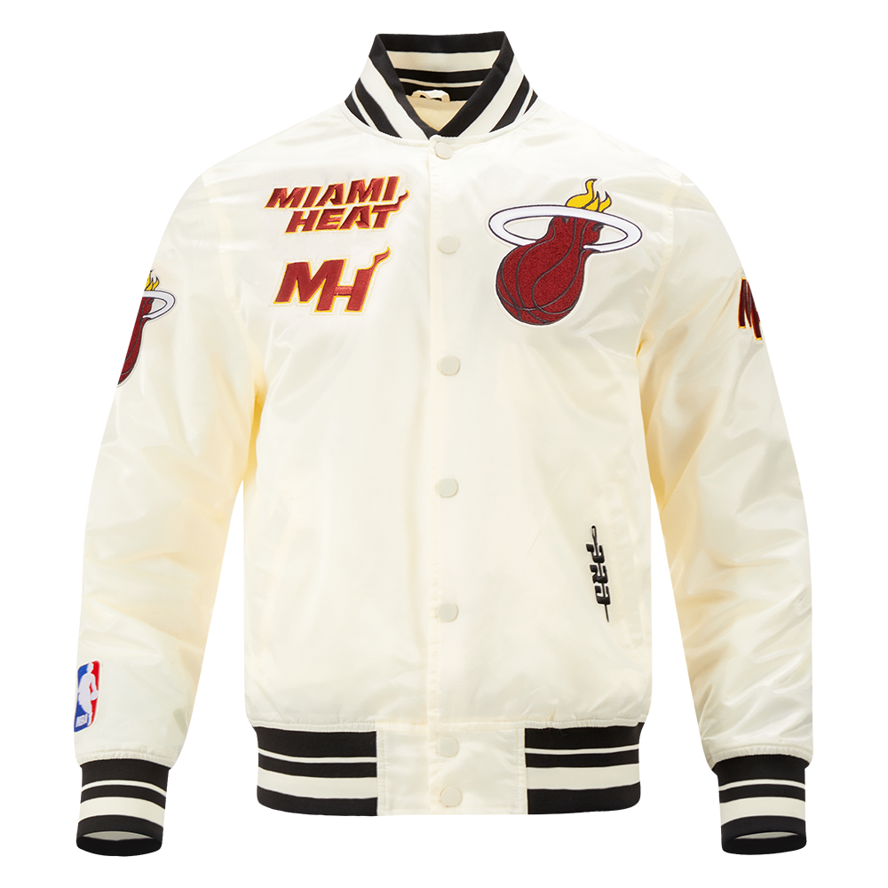 NBA MIAMI HEAT RETRO CLASSIC MEN'S RIB SATIN JACKET (EGGSHELL/ BLACK ...