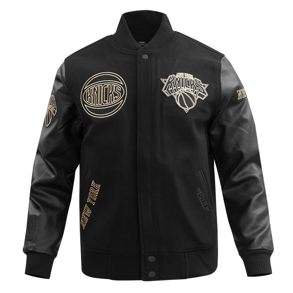 NBA NEW YORK KNICKS BLACK & GOLD MEN'S WOOL VARSITY JACKET (JET BLACK ...