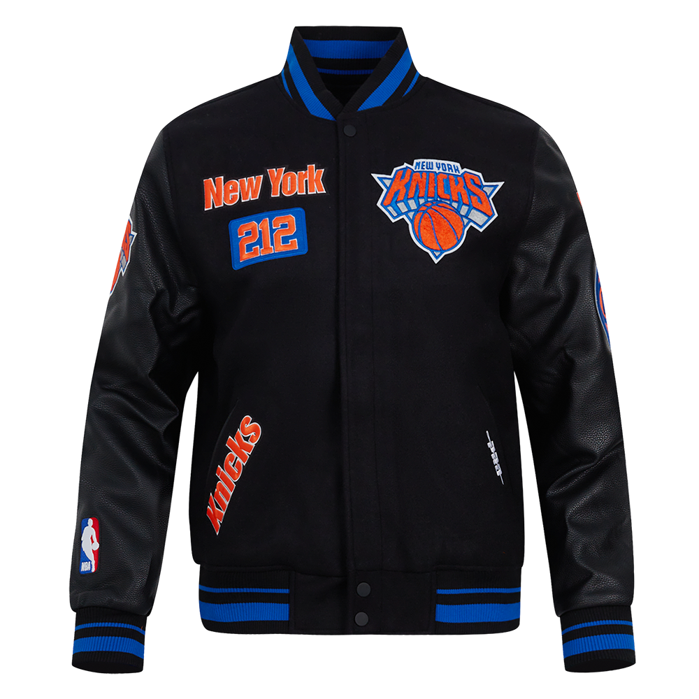 NBA NEW YORK KNICKS AREA CODE MEN'S RIB WOOL VARSITY JACKET (BLACK/ROY ...