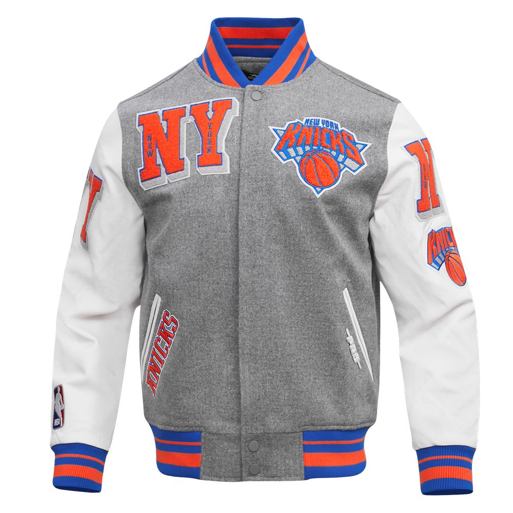 NBA NEW YORK KNICKS MASHUP MEN'S RIB WOOL VARSITY JACKET (HEATHER GREY ...