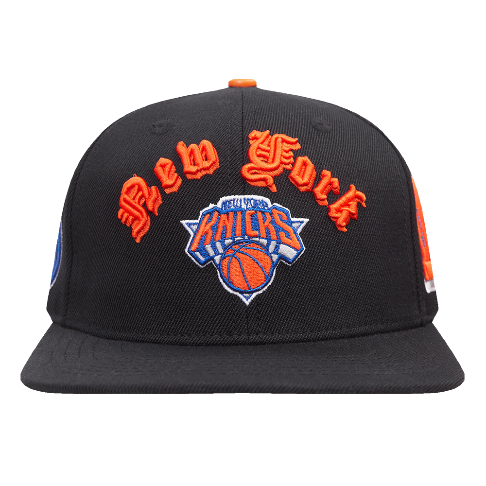 NBA NEW YORK KNICKS OLD ENGLISH UNISEX 6 PANEL SNAPBACK HAT (BLACK ...