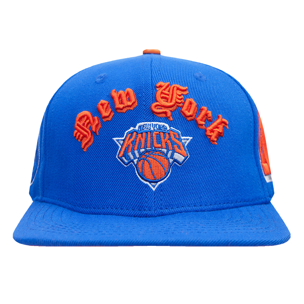 NBA NEW YORK KNICKS OLD ENGLISH UNISEX 6 PANEL SNAPBACK HAT (ROYAL BLU ...