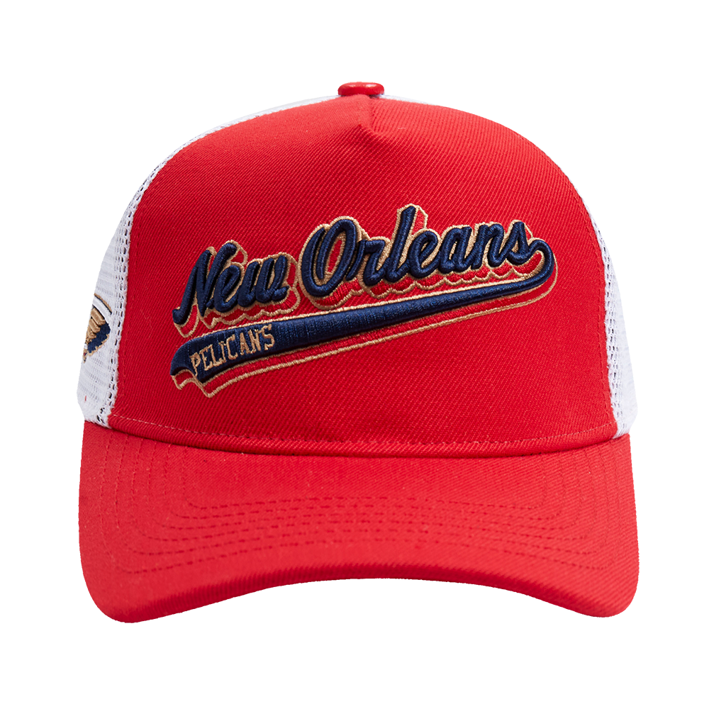 NBA NEW ORLEANS PELICANS SCRIPT TAIL TRUCKER HAT (RED) – Pro Standard