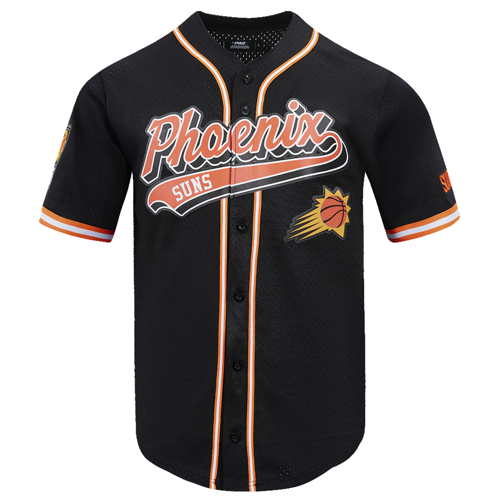 NBA PHOENIX SUNS SCRIPT TAIL MEN'S MESH BUTTON DOWN SHIRT (BLACK/ORANG ...