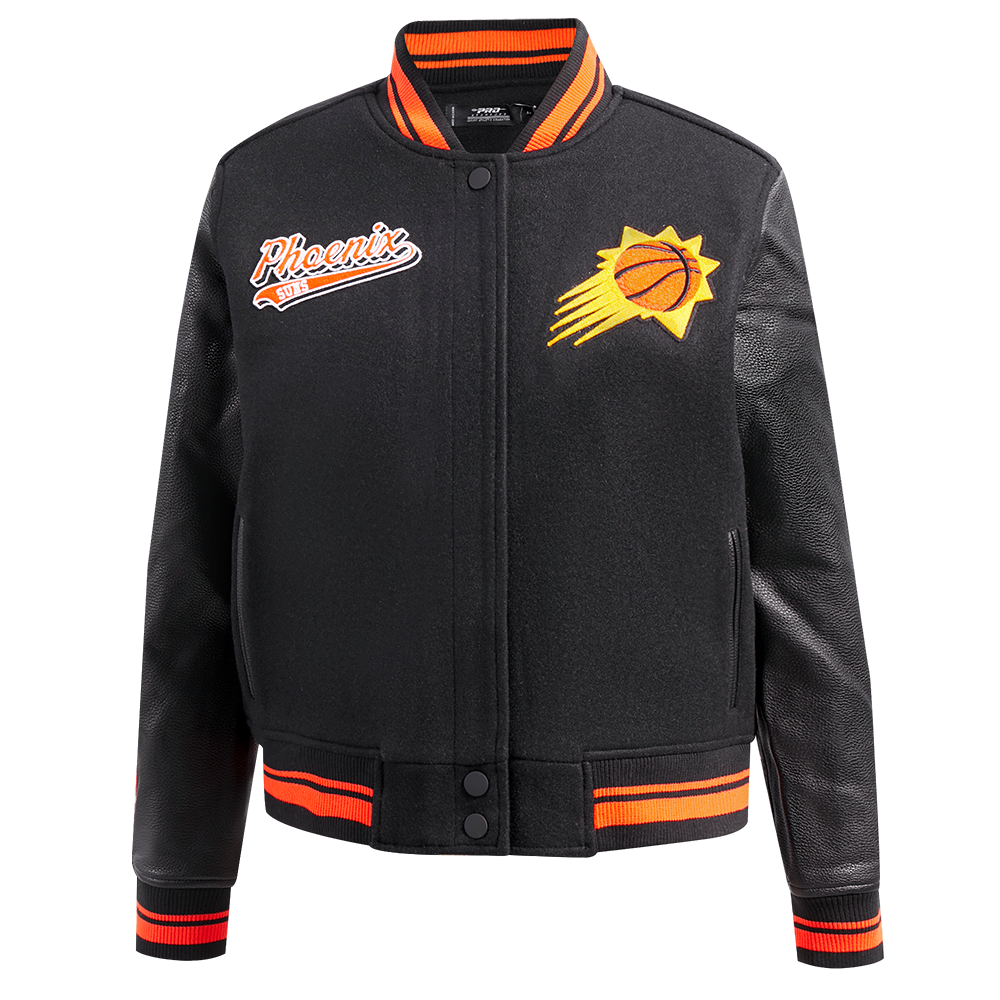 NBA PHOENIX SUNS SCRIPT TAIL WOMEN'S WOOL VARSITY JACKET (BLACK/ORANGE ...