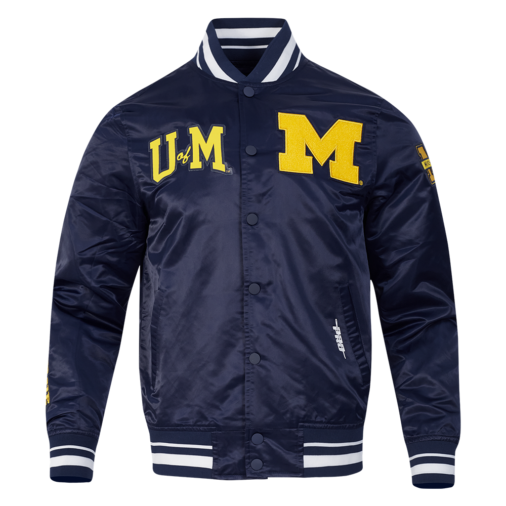 UNIVERSITY OF MICHIGAN CLASSIC MEN'S RIB SATIN JACKET (MIDNIGHT NAVY ...