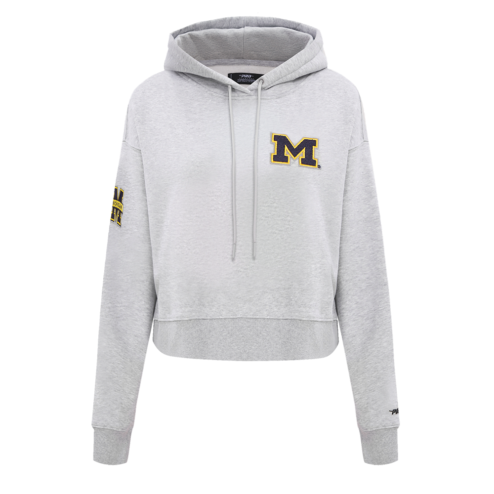 UNIVERSITY OF MICHIGAN CLASSIC CROPPED FLEECE PULLOVER HOODIE (HEATHER ...