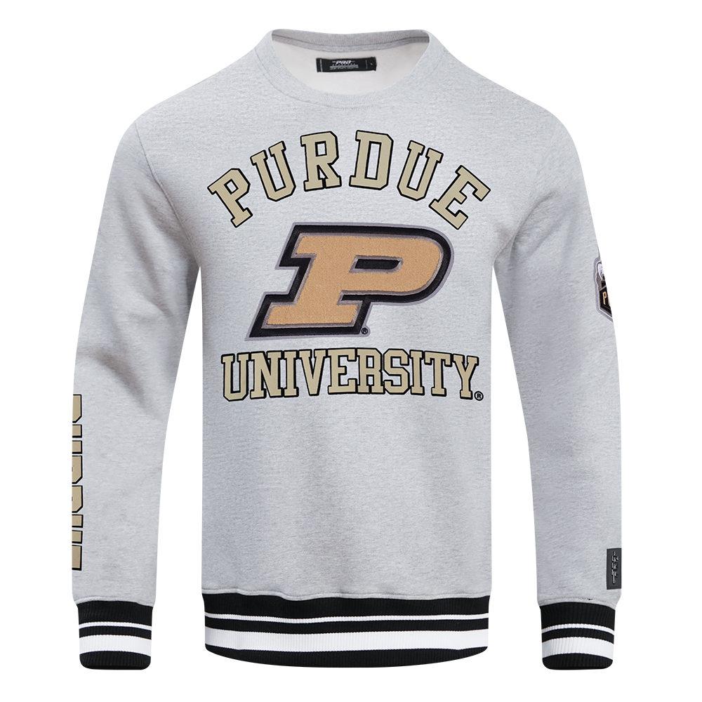 PURDUE UNIVERSITY CLASSIC MEN'S STACKED LOGO CREWNECK (HEATHER GRAY/BL ...