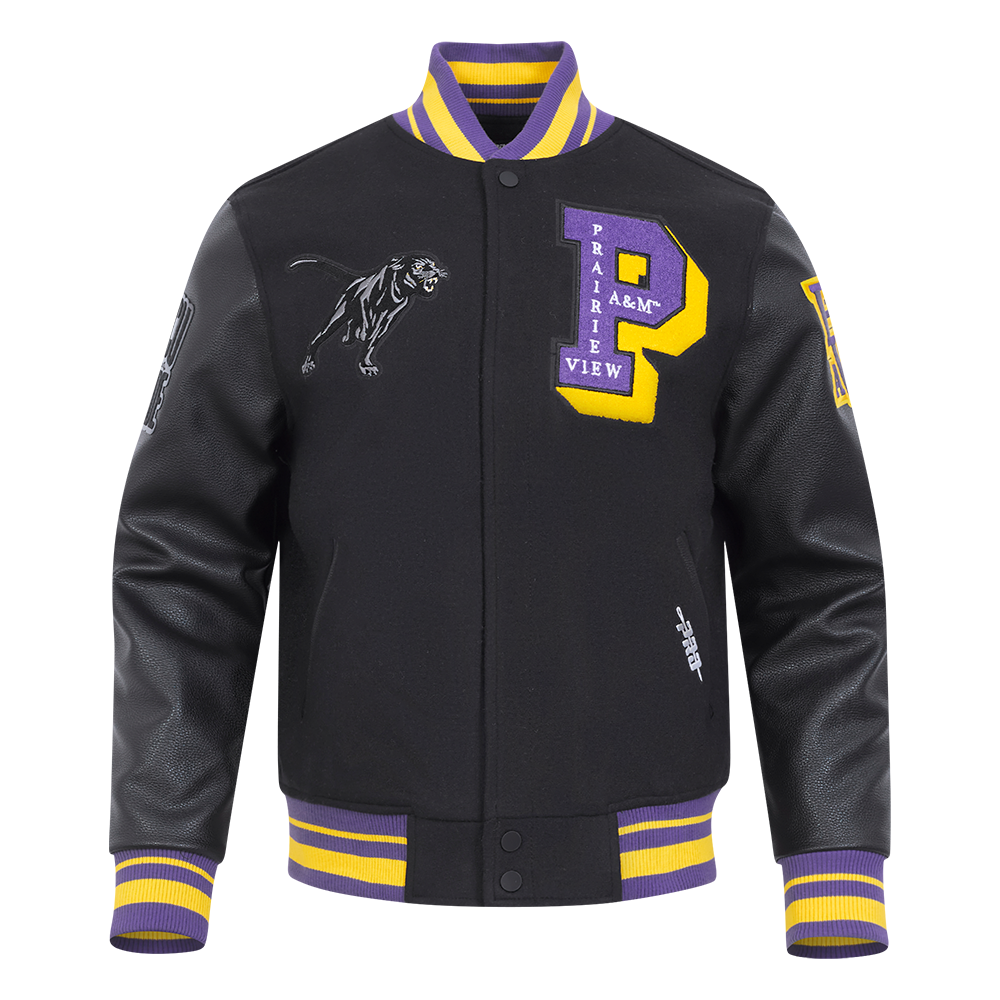 PRAIRIE VIEW A&M UNIVERSITY CLASSIC RIB WOOL VARSITY JACKET (BLACK/PUR ...