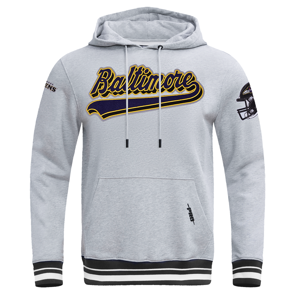 NFL BALTIMORE RAVENS SCRIPT TAIL MEN'S RIB FLC PO HOODIE (HEATHER GRAY ...