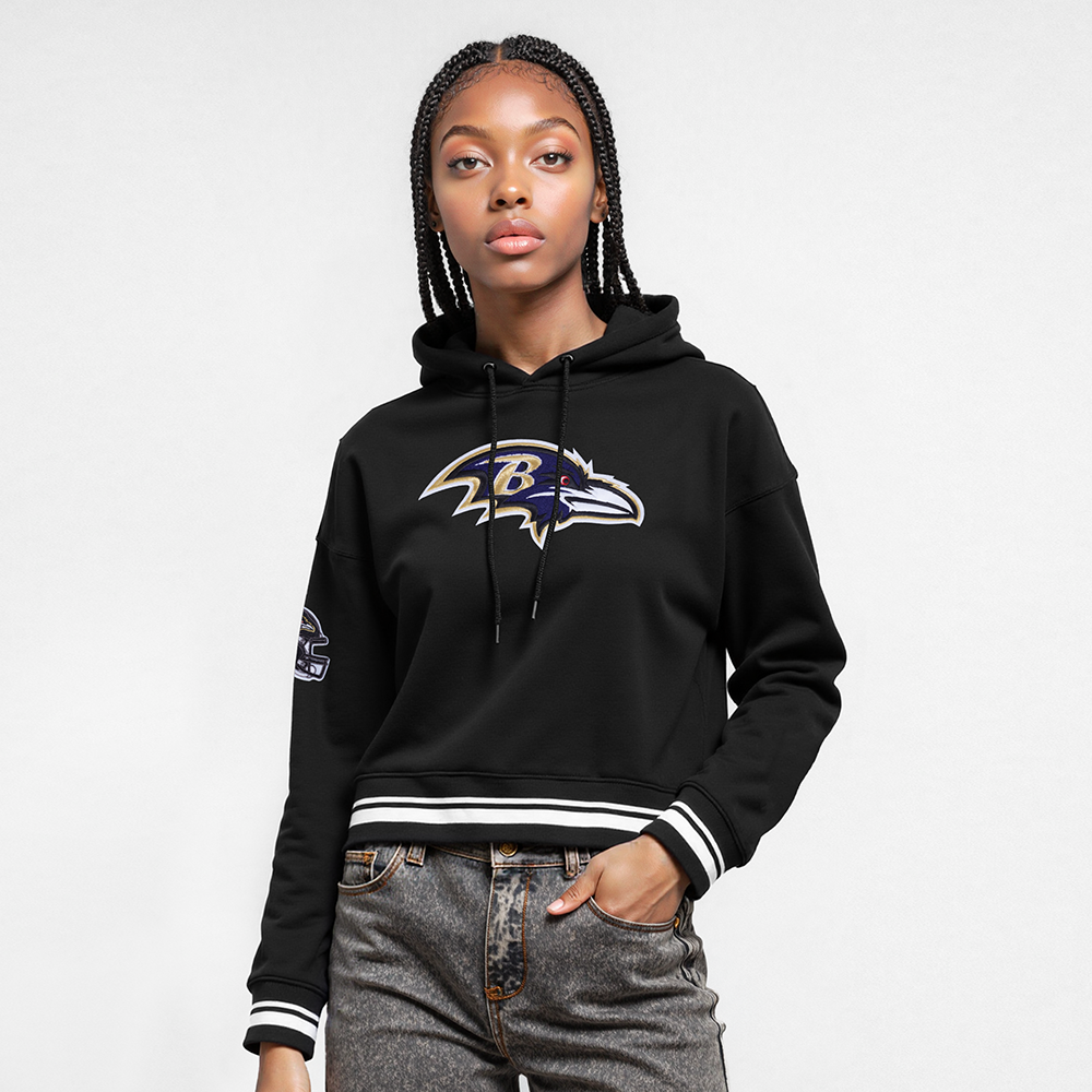 NFL BALTIMORE RAVENS RETRO CLASSIC WOMEN'S CROPPED PO HOODIE (BLACK ...