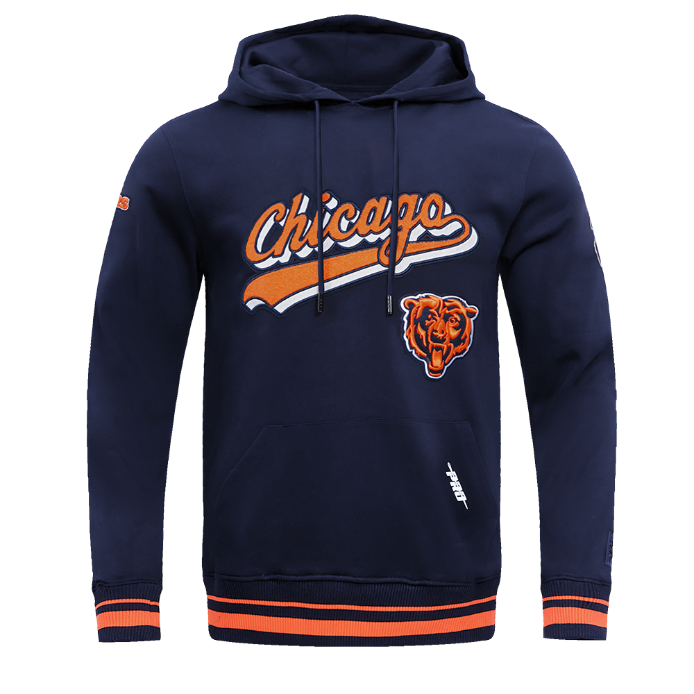 NFL CHICAGO BEARS SCRIPT TAIL MEN'S RIB FLC PO HOODIE (MIDNIGHT NAVY/O ...