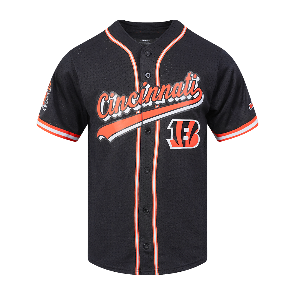 NFL CINCINNATI BENGALS SCRIPT TAIL MEN'S MESH BUTTON DOWN SHIRT (BLACK ...