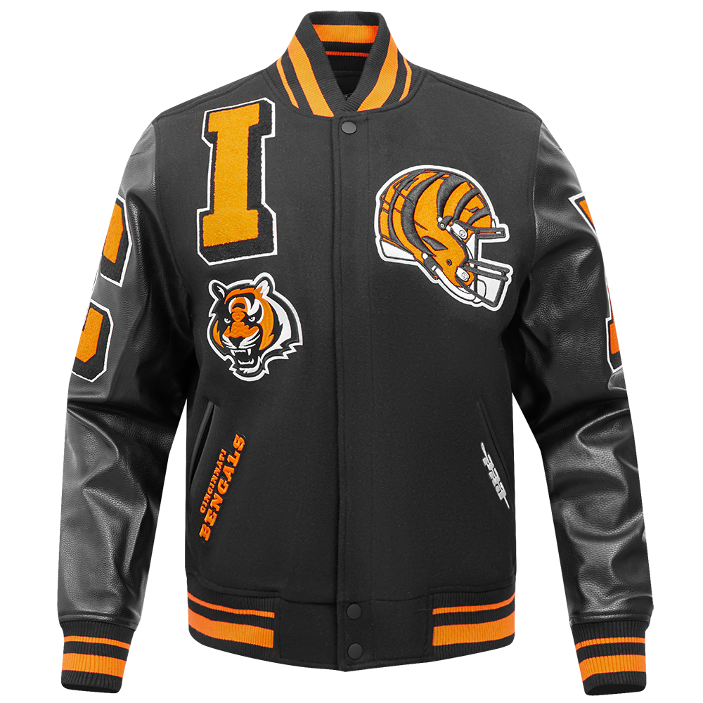 NFL CINCINNATI BENGALS MASHUP MEN'S RIB WOOL VARSITY JACKET (BLACK/ORA ...
